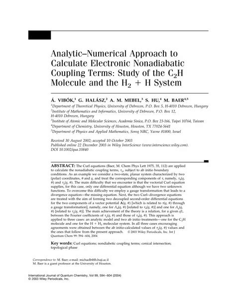 Pdf Analyticnumerical Approach To Calculate Electronic Nonadiabatic