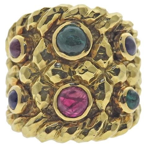 David Webb Emerald Sapphire Ruby Gold Ring For Sale At 1stdibs
