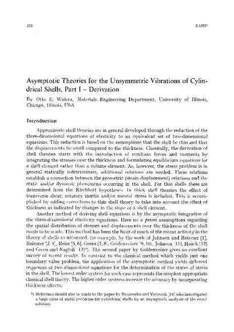 Pdf Asymptotic Theories For The Unsymmetric Vibrations Of Cylindrical