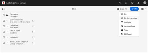 creating a site adobe experience manager
