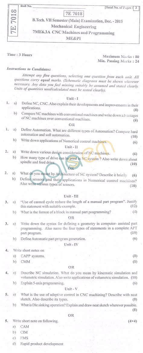 Rtu Question Papers 7 Semester Me Cnc Machine And Programming