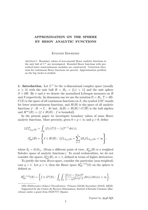 Pdf Approximation On The Sphere By Besov Analytic Functions