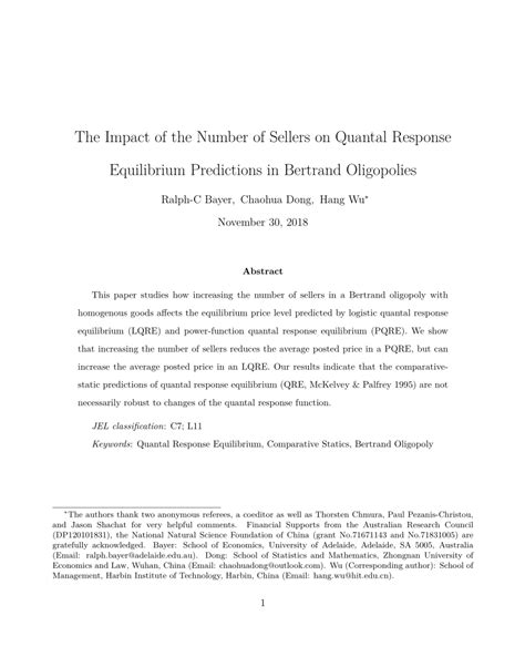 Pdf The Impact Of The Number Of Sellers On Quantal Response