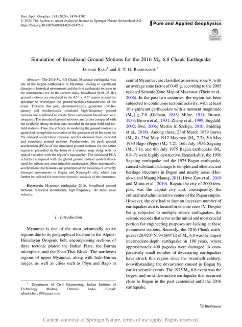 Simulation Of Broadband Ground Motions For The 2016 Mw 6 8 Chauk Earthquake Request Pdf