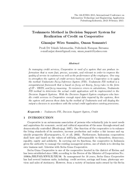 tsukamoto method in decision support system for realization of credit