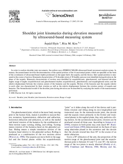 Pdf Shoulder Joint Kinematics During Elevation Measured By Ultrasound Based Measuring System