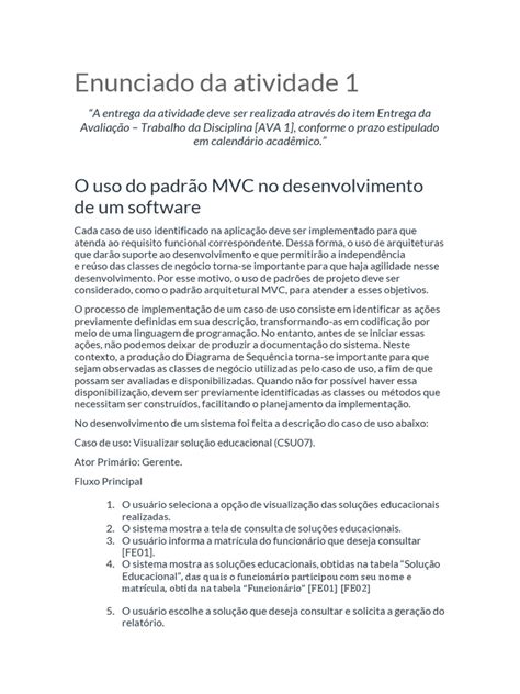 O Uso Do Padrão Mvc No Desenvolvimento De Um Software Pdf