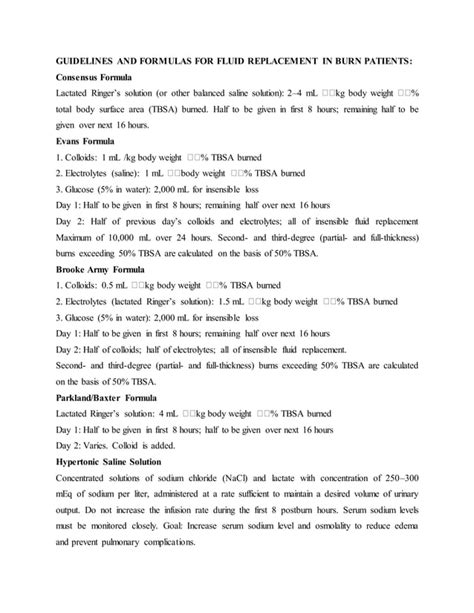 Guidelines And Formulas For Fluid Replacement In Burn Patients Docx