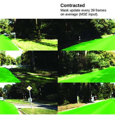 examples of road segmentation masks in green from the original left
