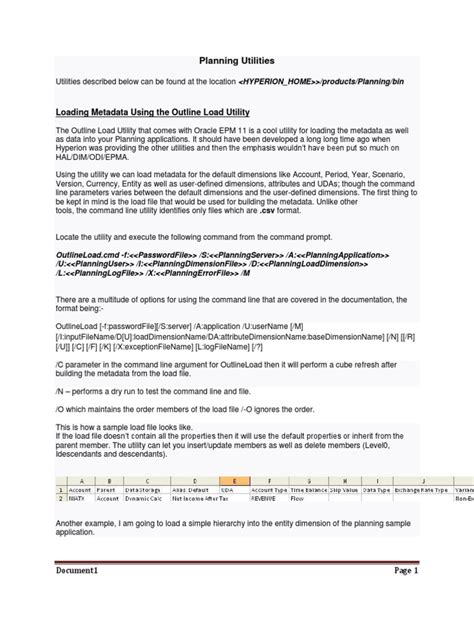 Loading Metadata Using The Outline Load Utility Pdf Command Line