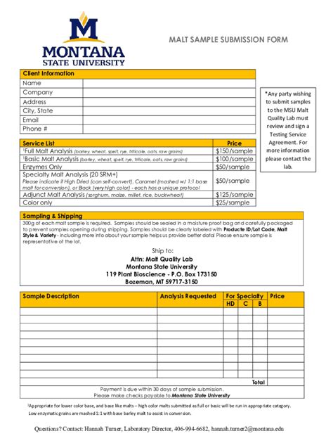 Fillable Online Msu Malt Sample Submission Form Fax Email Print Pdffiller