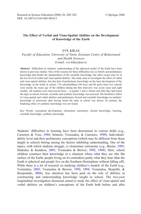 Pdf The Effect Of Verbal And Visuo Spatial Abilities On The Development Of Knowledge Of The Earth