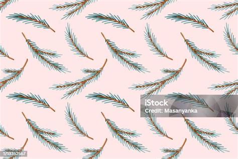 크리스마스 나뭇가지 나무 패턴은 연한 분홍색 배경에 인쇄 천 포장지 디지털 수채화 그림 12월에 대한 스톡 벡터 아트 및 기타 이미지 Istock