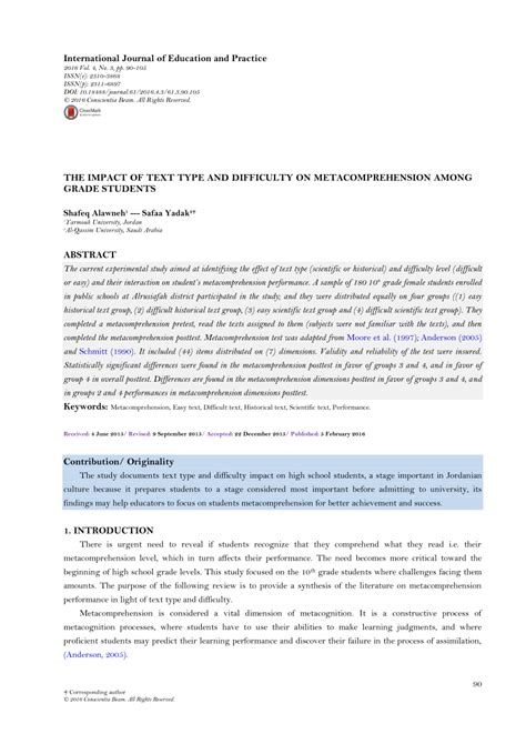 pdf the impact of text type and difficulty on metacomprehension among