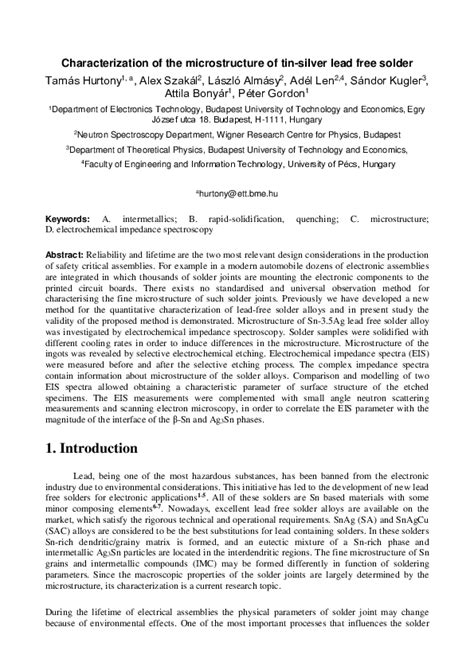 Pdf Characterization Of The Microstructure Of Tin Silver Lead Free Solder