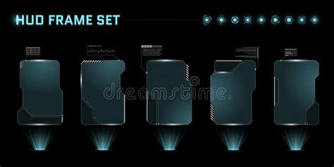 HUD Digital Futuristic User Interface Square Frame Set Sci Fi High Tech Screens Stock Vector