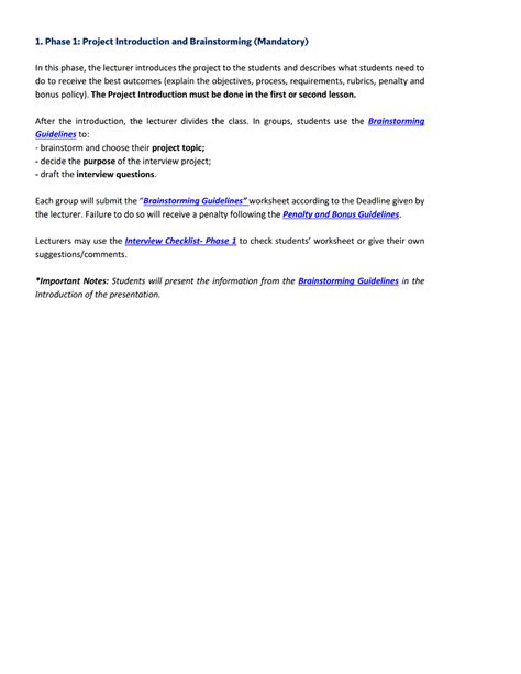 Class Group Brainstorming Guidelines Brainstorming Guidelines Interview Project To Be