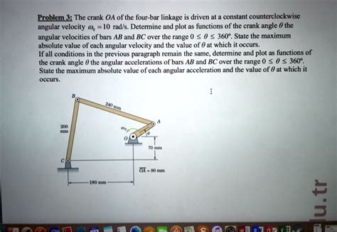 SOLVED Problem The Crank OA Of The Four Bar Linkage Is Driven At A Constant Counterclockwise