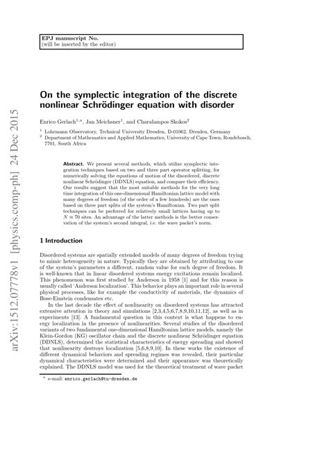 Pdf On The Symplectic Integration Of The Discrete Nonlinear Schr