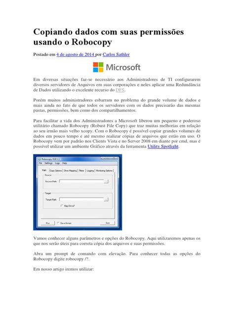 Copiando Dados Com Suas Permissões Usando O Robo Pdf Cópia De