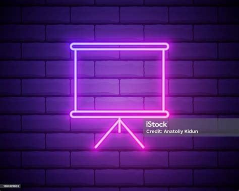 프리젠 테이션 네온 아이콘화이트 보드 간단한 얇은 선 벽돌 벽에 격리 Ui와 Ux 웹 사이트 또는 모바일 응용 프로그램에 대한