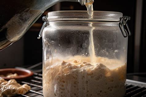 Close Up Of A Bubbling Sourdough Starter Showing The Fermentation