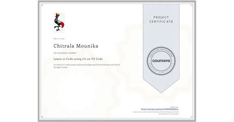 Mounika Chitrala On Linkedin Completion Certificate For Learn To Code Using C On Vs Code