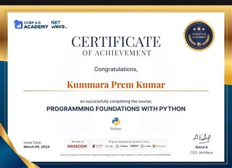 finished python course with nxtwave kummara prem kumar posted on the