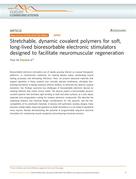 Pdf Stretchable Dynamic Covalent Polymers For Soft Long Lived Bioresorbable Electronic