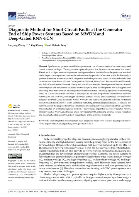 Pdf Diagnostic Method For Short Circuit Faults At The Generator End Of Ship Power Systems