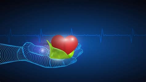 인간의 마음을 손에 들고 인공 지능의 벡터 그림 과학 미래 웹 네트워크 개념 통신 첨단 기술 Eps 10 프리미엄 벡터