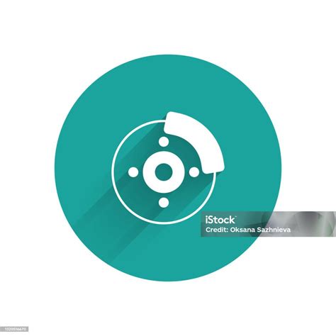 긴 그림자로 격리 된 캘리퍼 아이콘이있는 화이트 카 브레이크 디스크 녹색 원 버튼입니다 벡터 강철에 대한 스톡 벡터 아트 및 기타 이미지 Istock