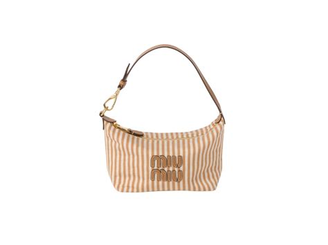 Miu Miu Spirit Fabric Mini Bag In Fabric Leather Lettering Logo Tan Caramel