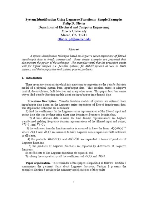 System Identification Using Laguerre Functions Simple Examples Pdf