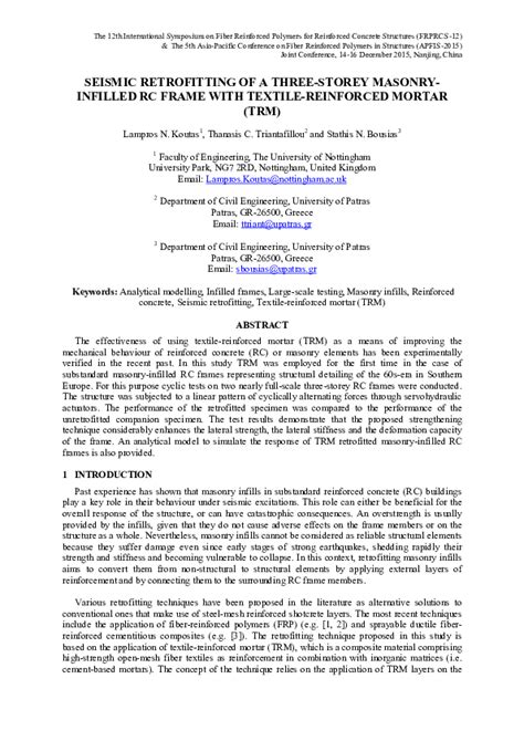 Pdf Seismic Retrofitting Of A Three Storey Masonry Infilled Rc Frame