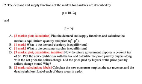 Solved 2 The Demand And Supply Functions Of The Market For