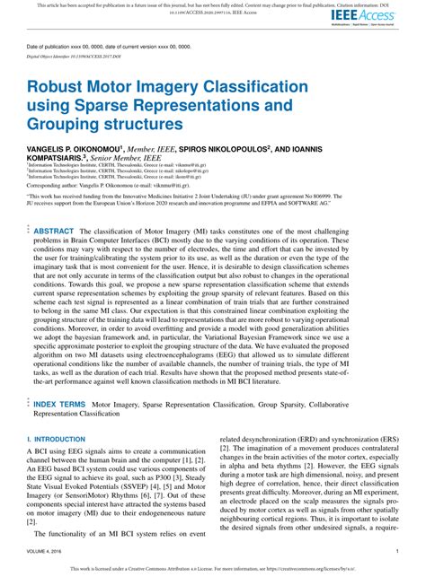 Pdf Robust Motor Imagery Classification Using Sparse Representations
