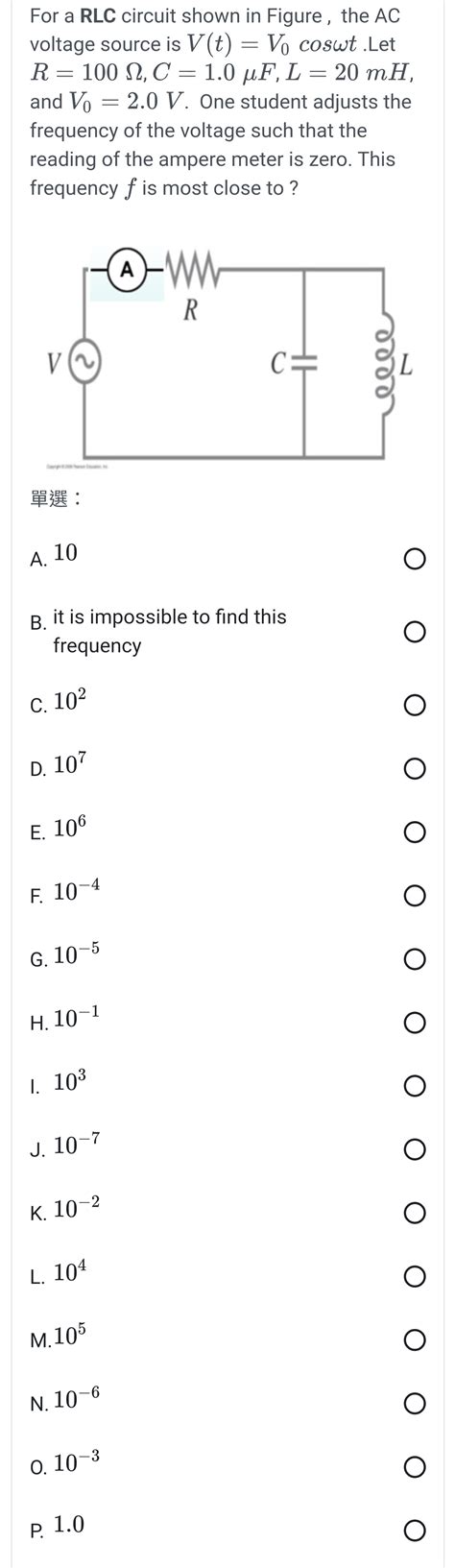 Solved For A RLC Circuit Shown In Figure The AC Voltage Chegg