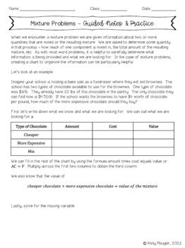 Mixture Problems Guided Notes And Practice By Rd And Th TpT