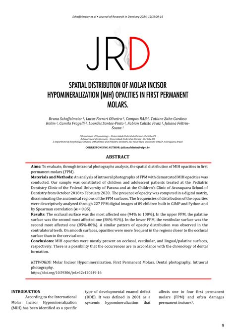 Pdf Spatial Distribution Of Molar Incisor Hypomineralization Mih