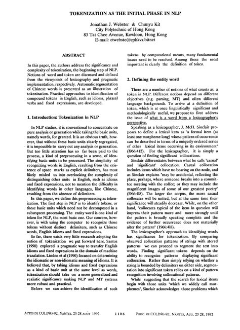 PDF Tokenization As The Initial Phase In NLP