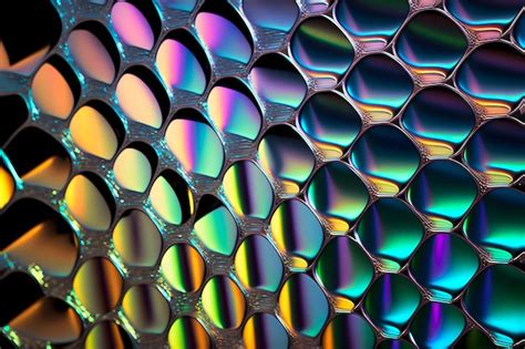 무지개 빛깔의 금속 신경망 생성 아트의 질감 및 추상 풀프레임 배경 프리미엄 사진