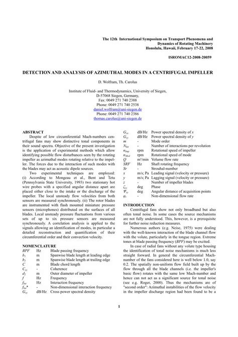 Pdf Detection And Analysis Of Azimuthal Modes In A Centrifugal