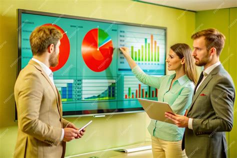 Collaborative Data Analysis In A Modern Office Environment Premium Ai Generated Image