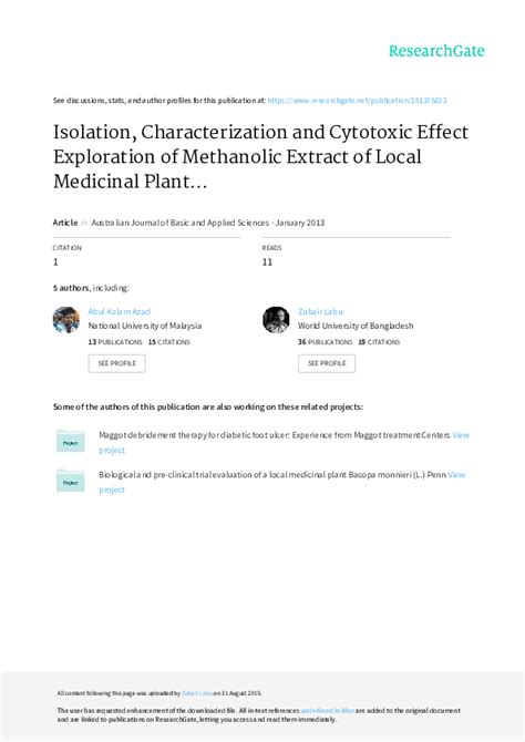 Pdf Isolation Characterization And Cytotoxic Effect Exploration Of