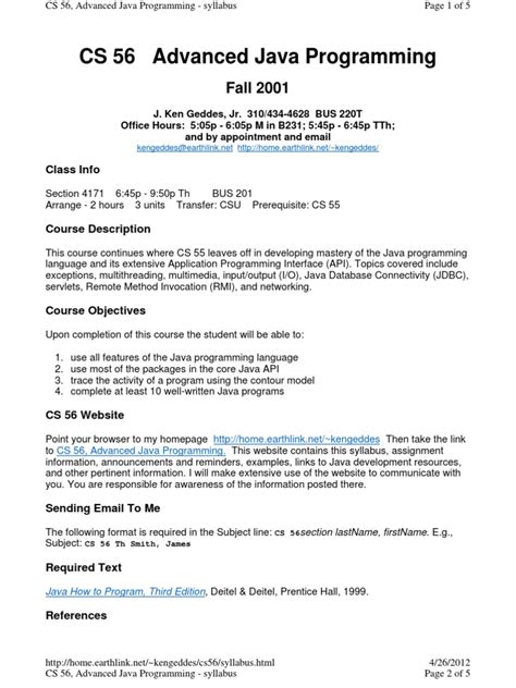 Cs56 Advanced Java Programming Pdf Homework Java Programming
