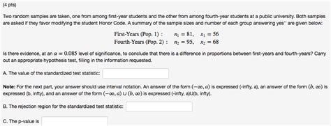 Solved 4 Pts Two Random Samples Are Taken One From Among