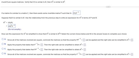 Solved A And B Are Square Matrices Verify That If A Is Chegg