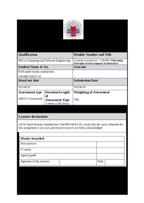 Computer Architecture Cse4001 Operating Principles Of The Computer Architecture”ca Assigment 1