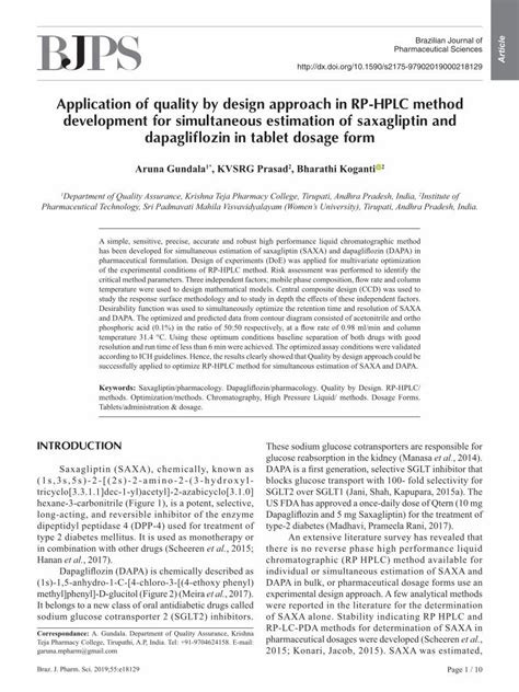 PDF Application Of Quality By Design Approach In RP HPLC